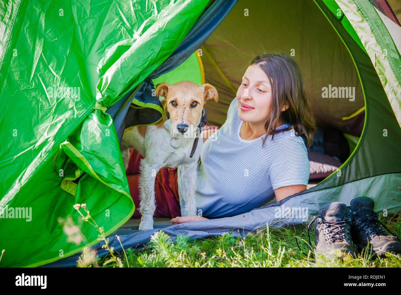 Woman And Dogs Camping Hi Res Stock Photography And Images Alamy