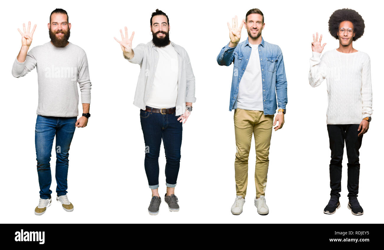 Collage of group of young men over white isolated background showing ...