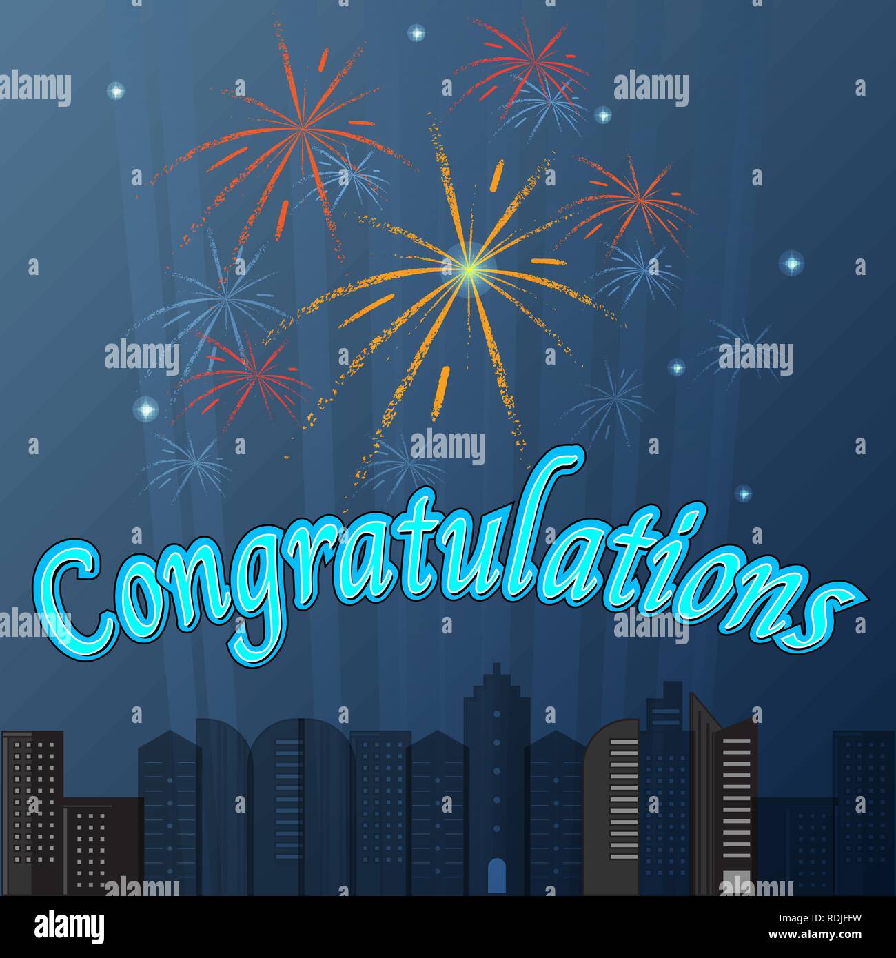 Created congratulations city with firework sky background, stock vector ...