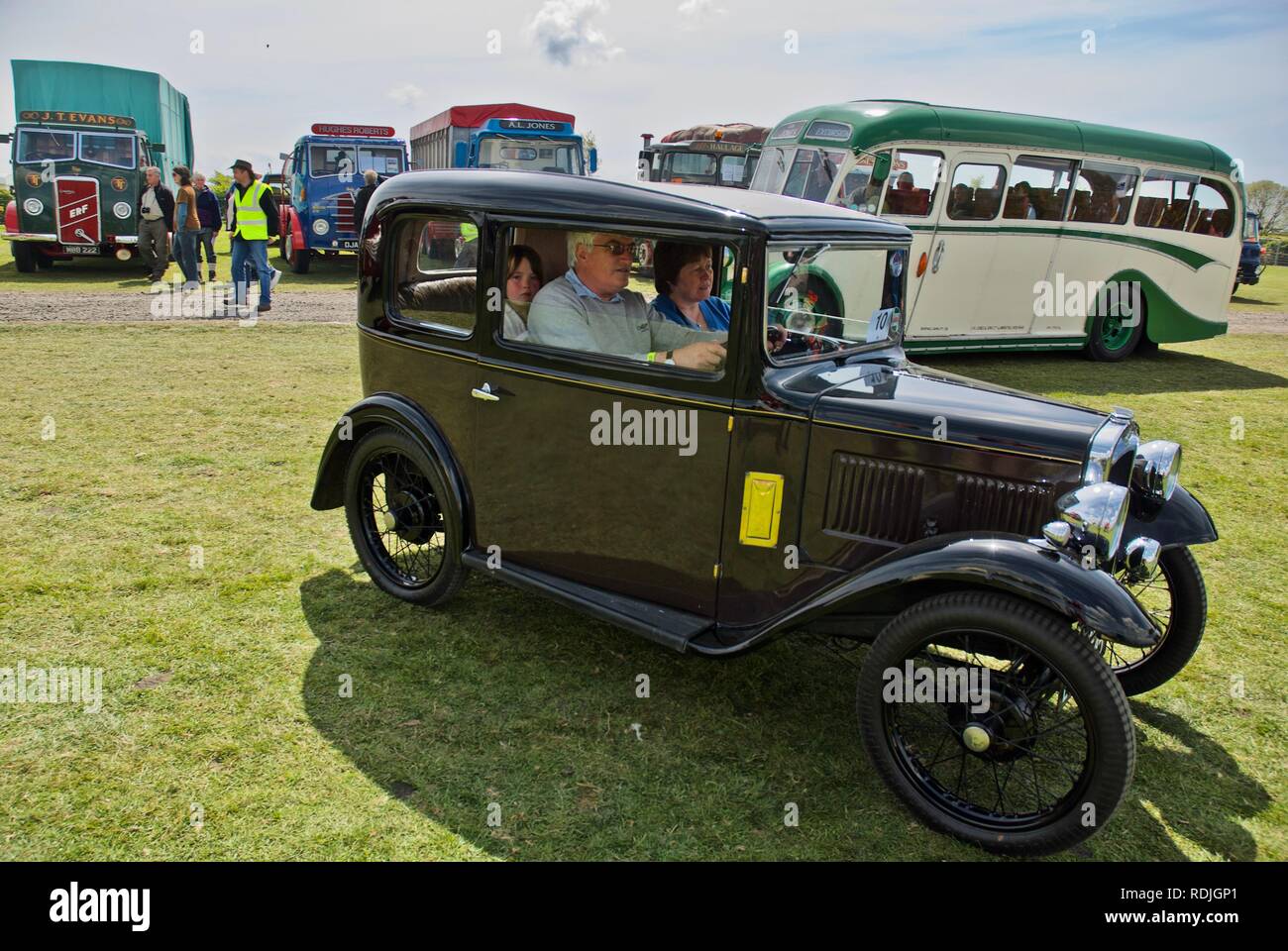 A 1930s vintage Austin 7 m motor car being driven at the Anglesey ...