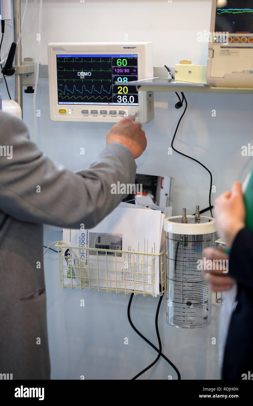 POZNAN, POLAND - APRIL 12. 2016: Equipment for intensive care on Poznan ...