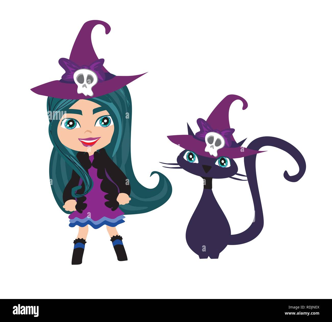 sweet witch with cat Stock Vector Image & Art - Alamy