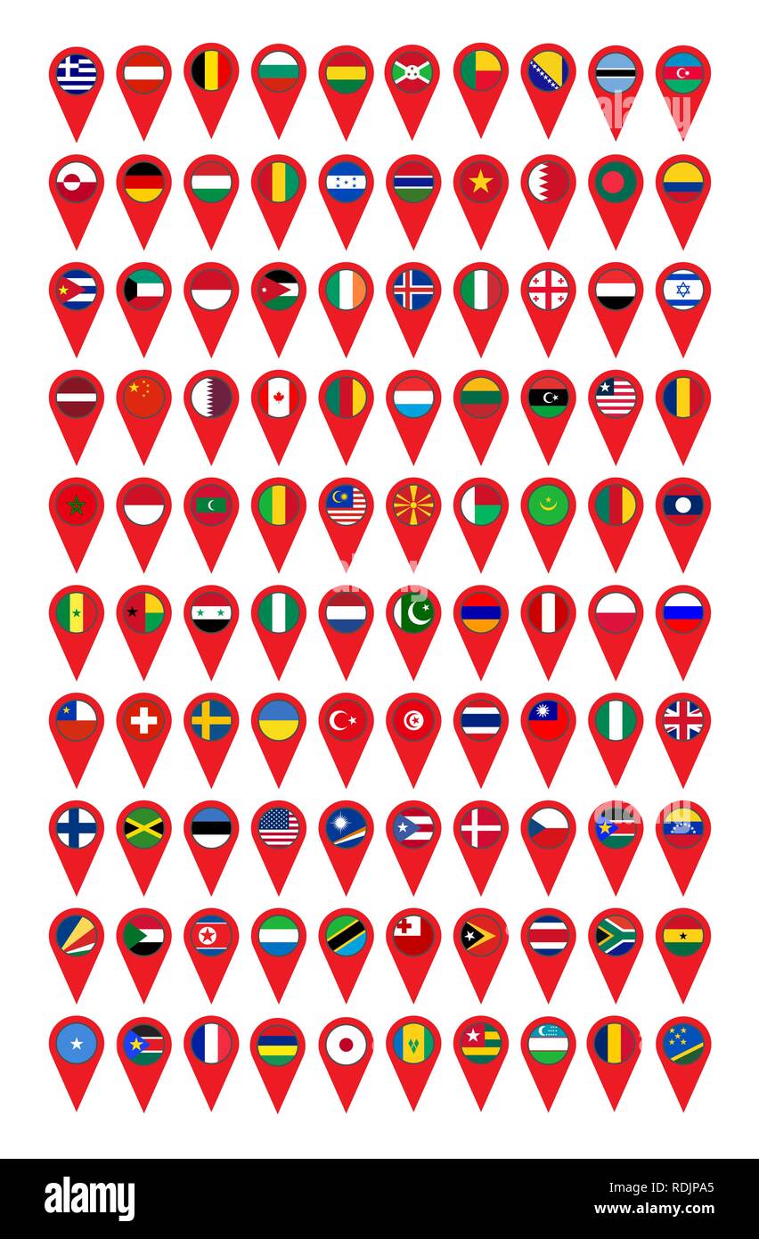 set of 100 flags of the world on a pointer Stock Vector Image & Art - Alamy