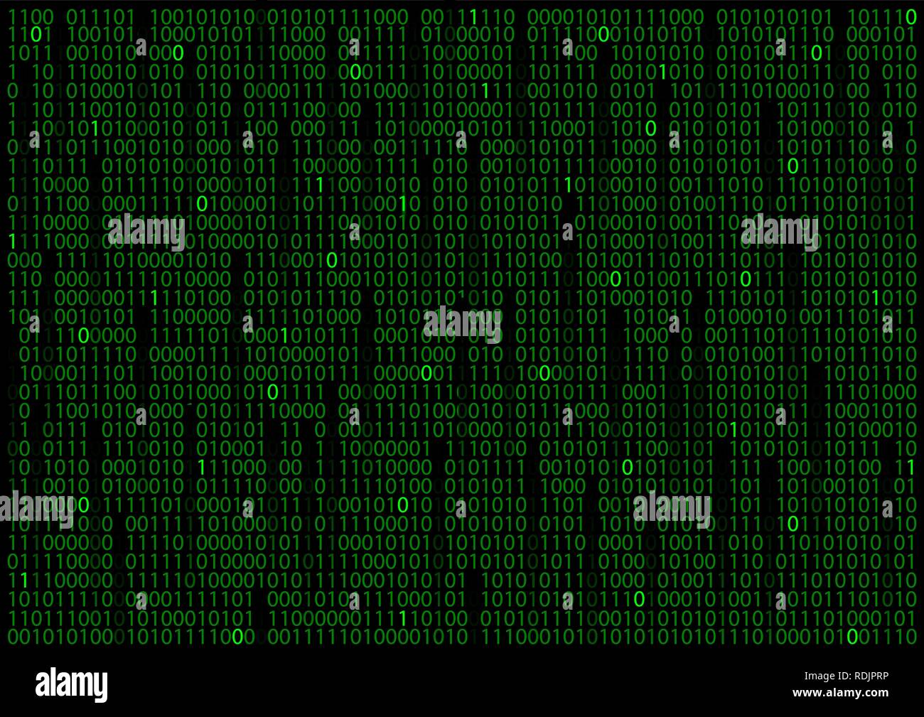 Green binary matrix on a black background with disappearing code Stock ...