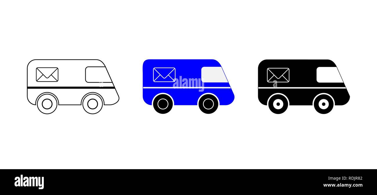 Set of 3 cars for postal service, contour, color and silhouette Stock ...