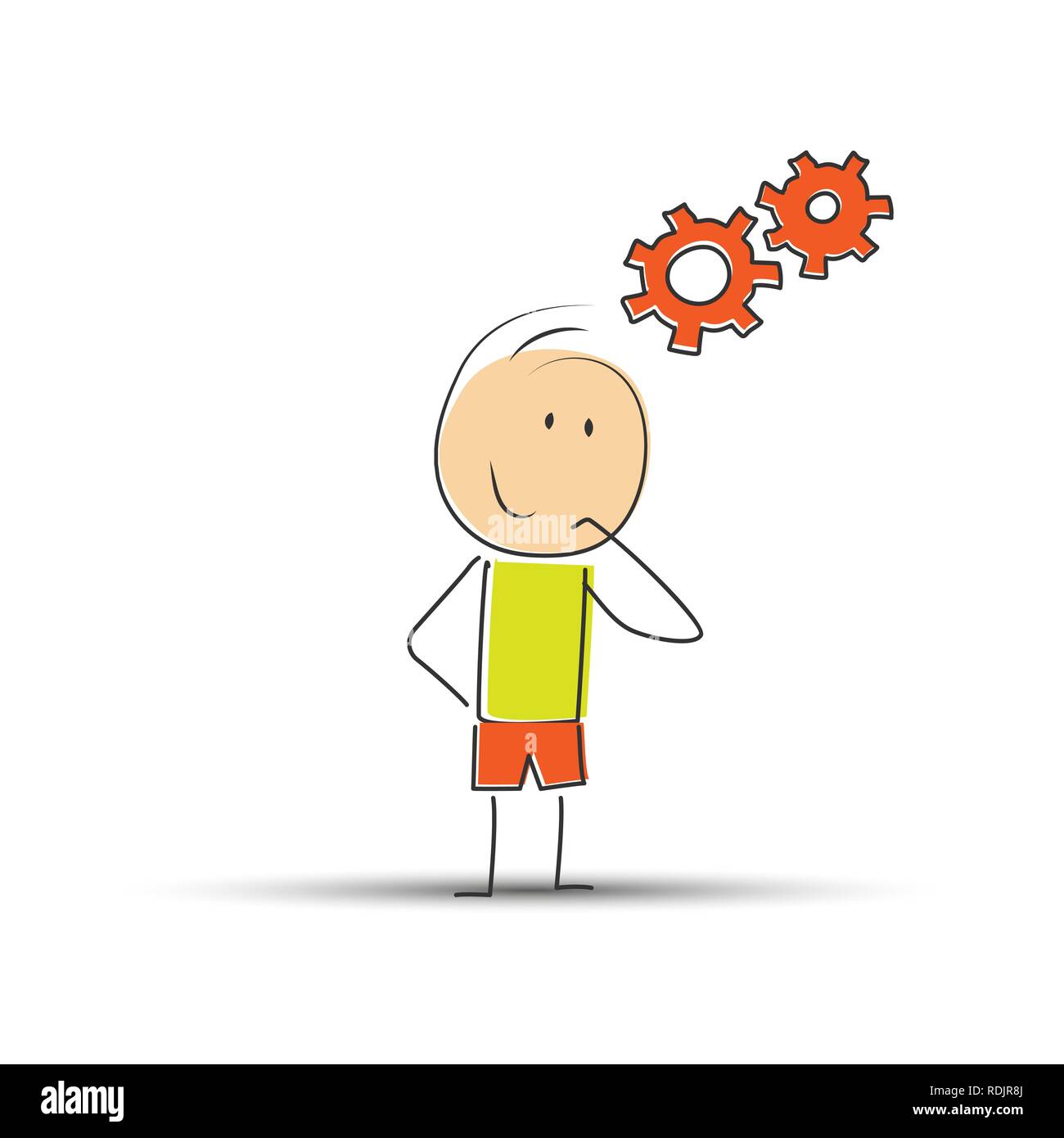 Cartoon man thinking about work and two gears Stock Vector Image & Art ...