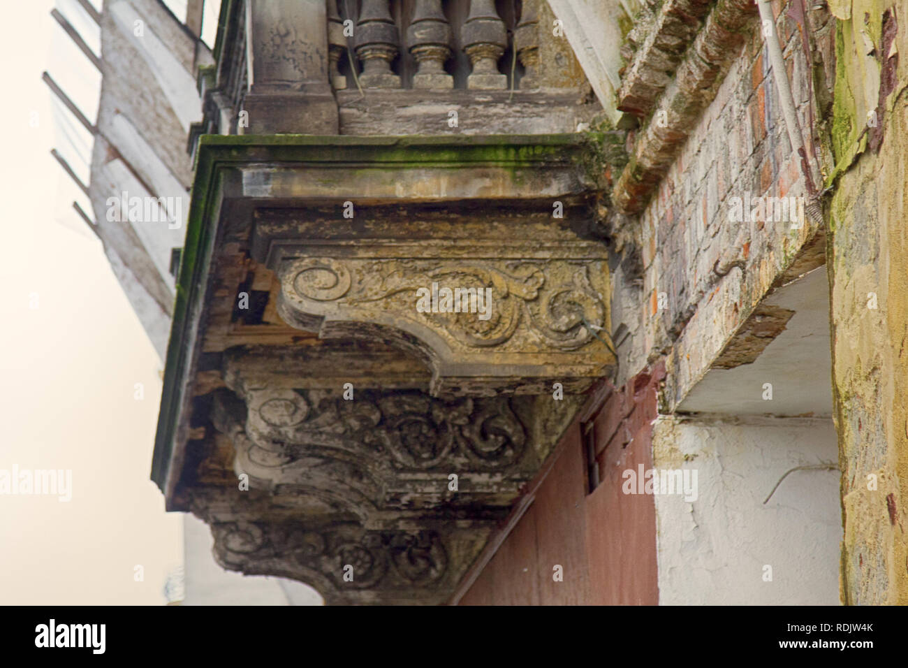 Architectural scenery of the ancient balconies and porches of old ...