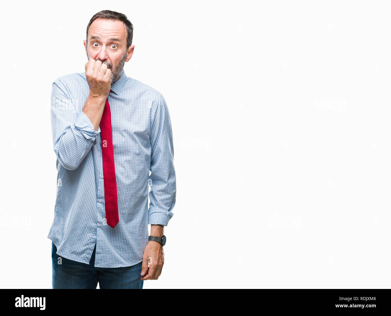 Middle age hoary senior business man wearing red tie over isolated ...