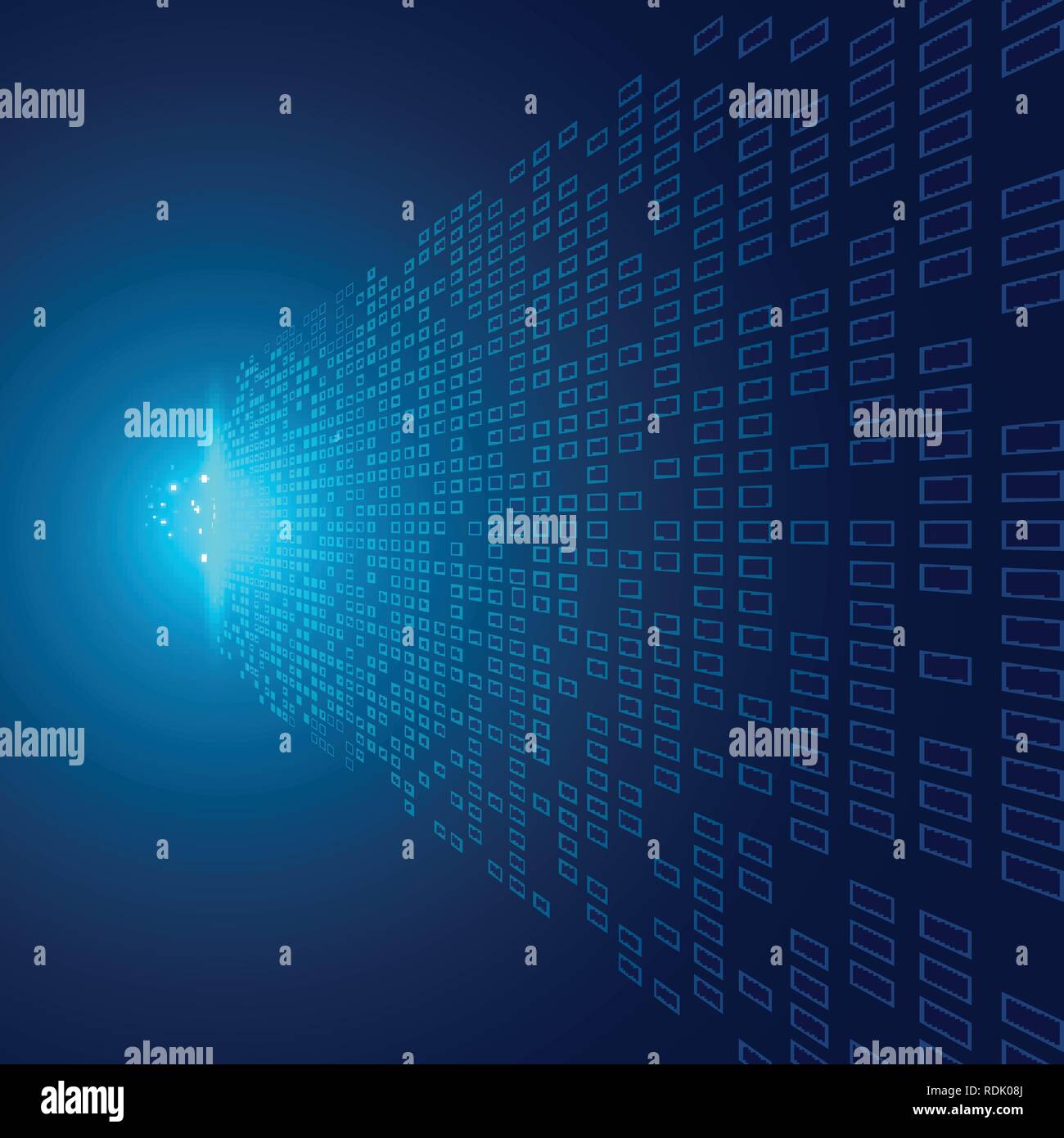 Abstract squares pattern futuristic transfer data perspective on blue background with Impact of ...