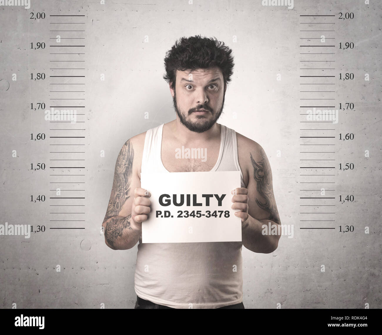 Caught guilty man with ID signs on his hand Stock Photo - Alamy