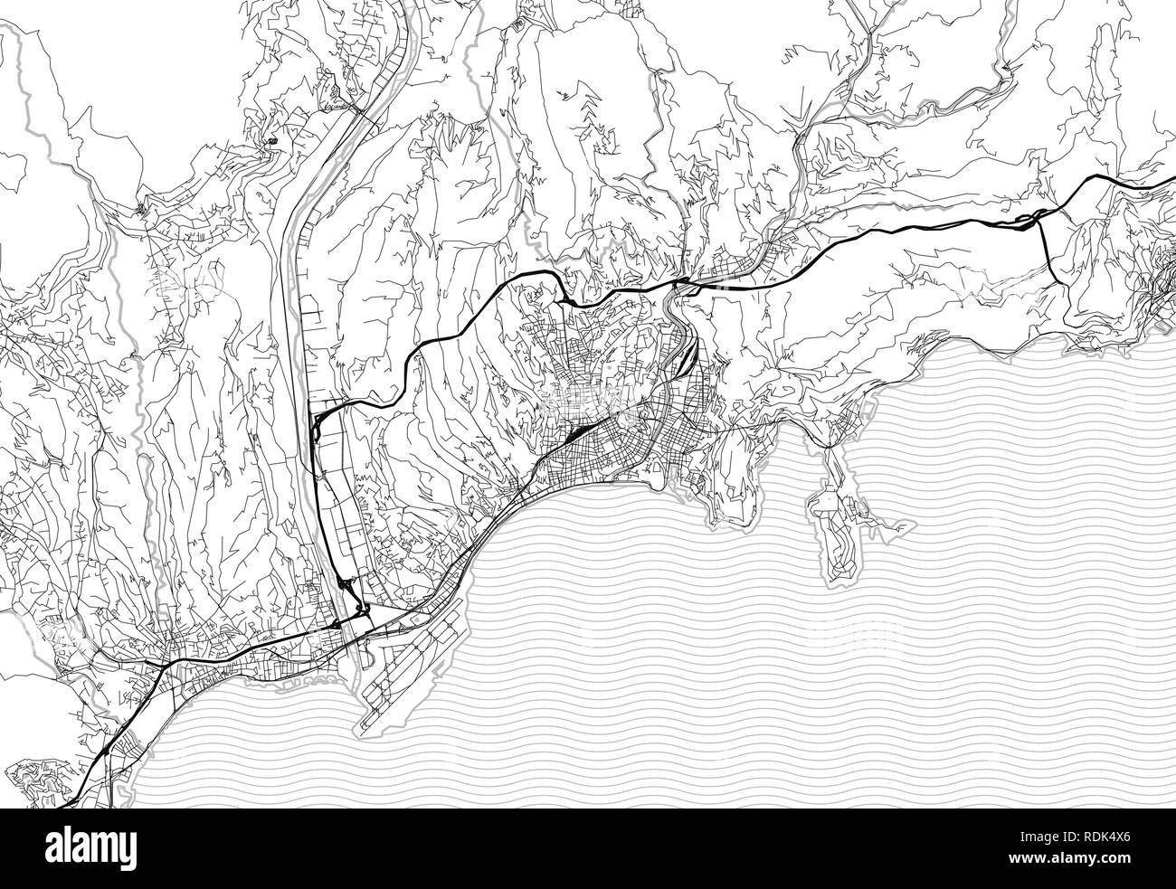 Area map of Nice, France. This artmap of Nice contains geography lines ...