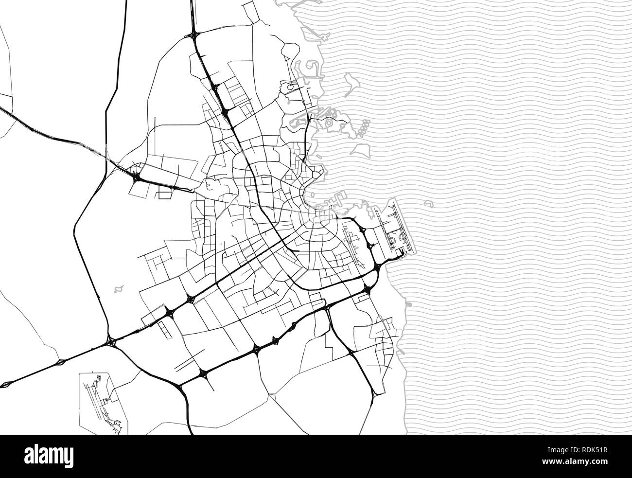 Area map of Doha, Qatar. This artmap of Doha contains geography lines ...