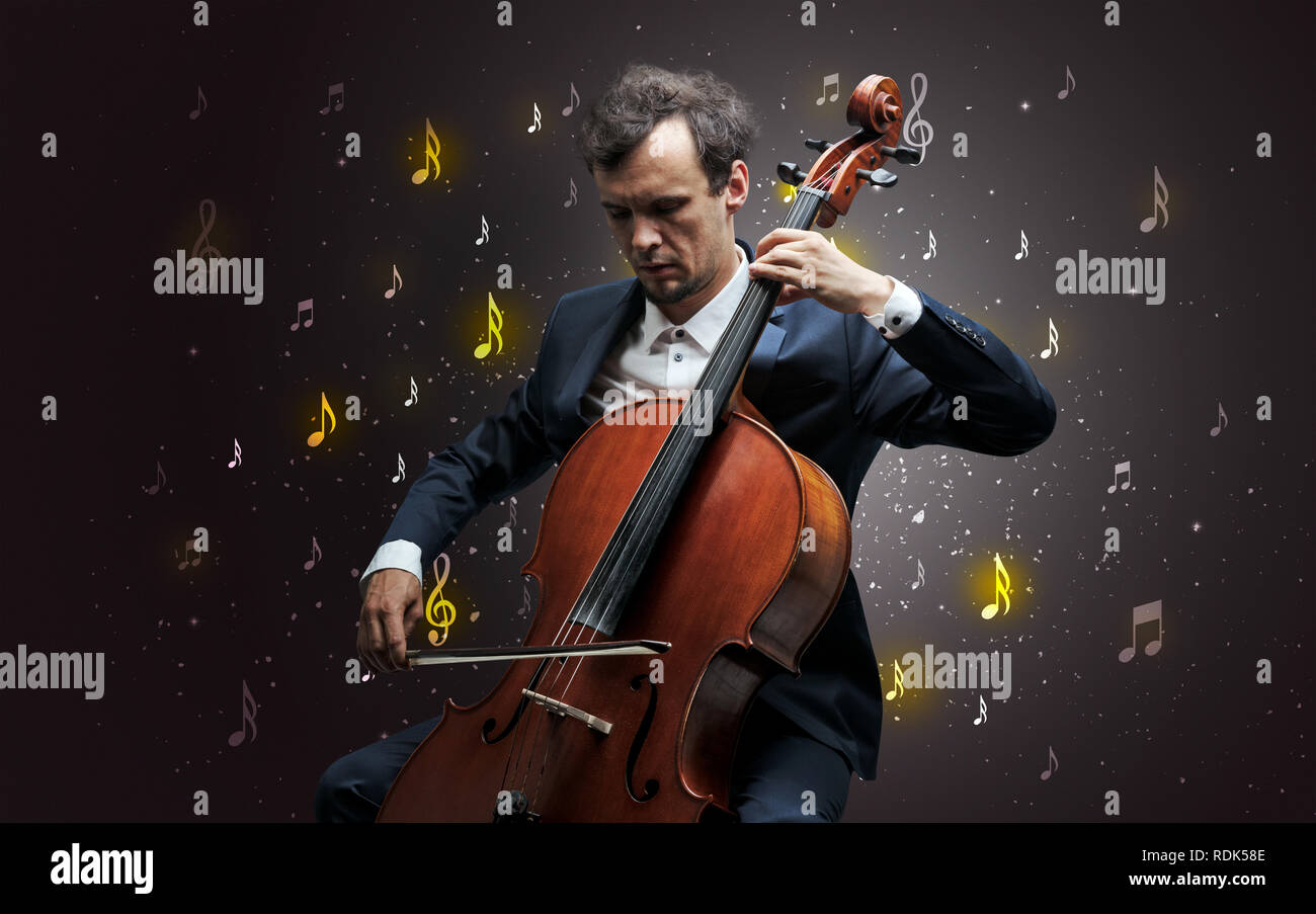 Young cellist with falling musical notes wallpaper and classical ...