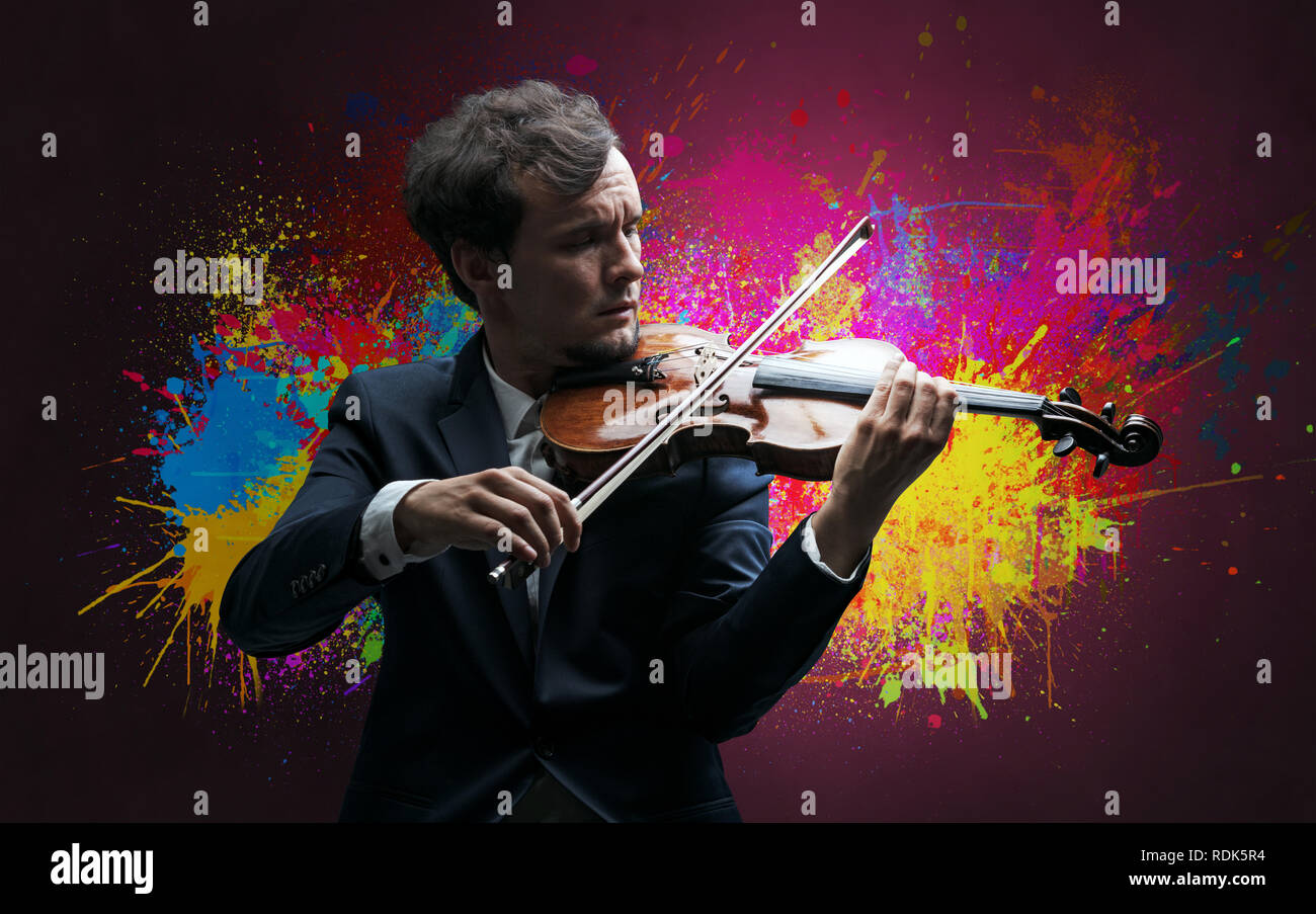 Young classical violinist musician with colorful splotch wallpaper ...