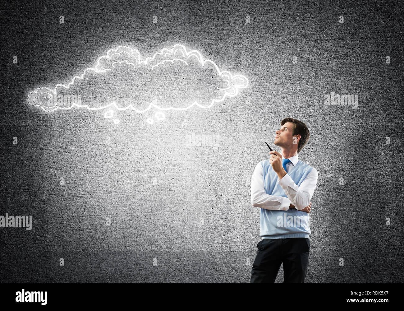 Elegant banker wearing red tie and cloud as idea concept Stock Photo ...