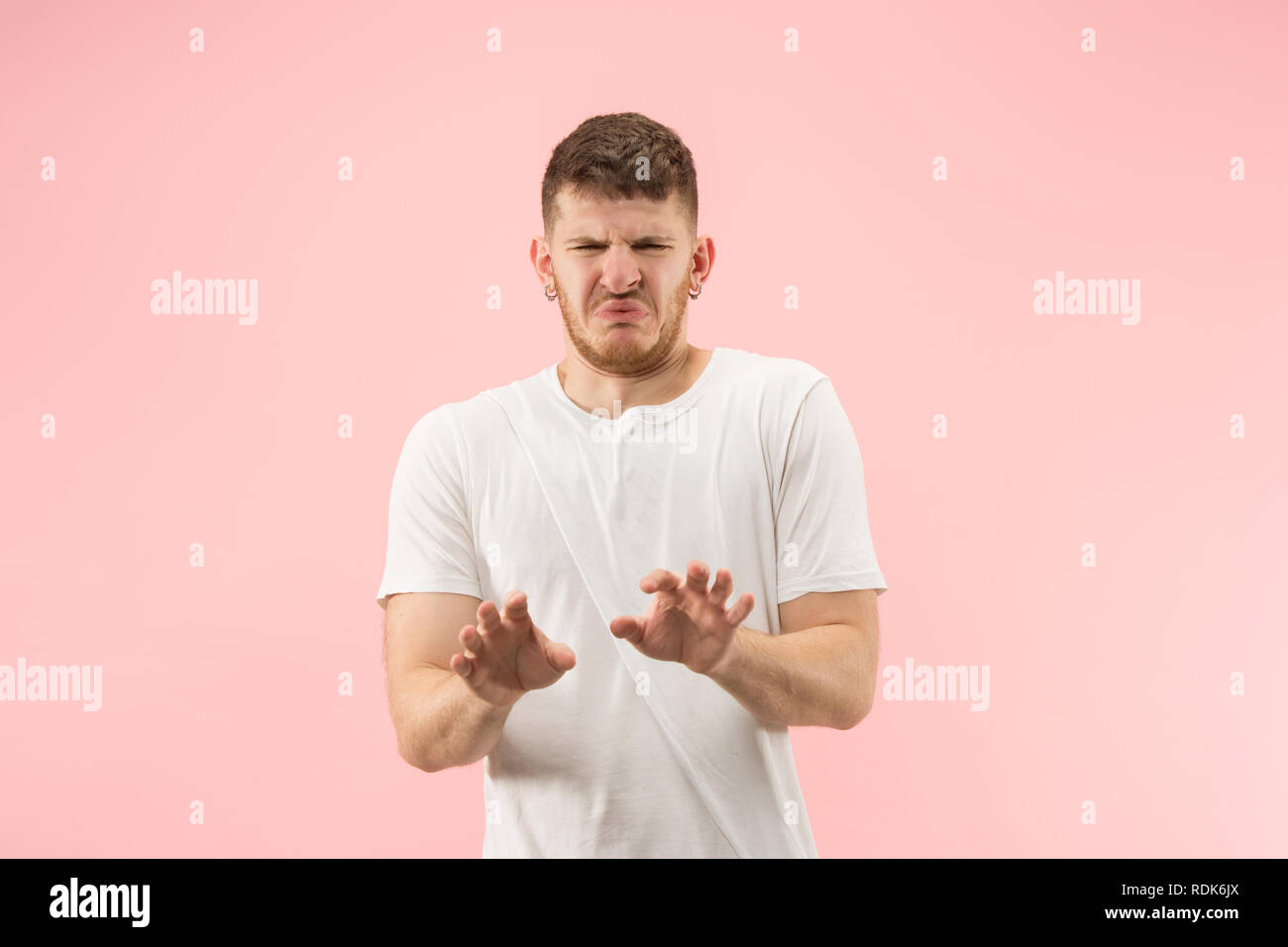 Reject, rejection, doubt concept. Doubtful man with thoughtful ...