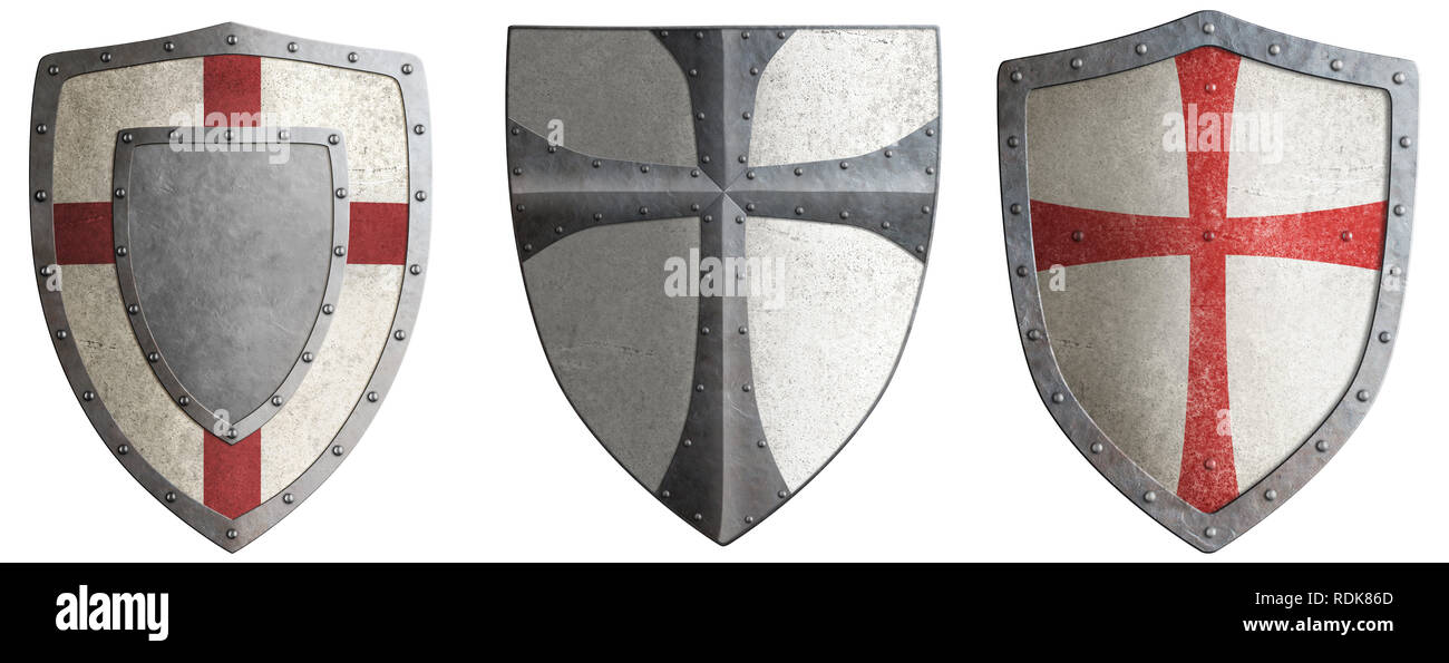 Set of medieval crusaders shields isolated Stock Photo - Alamy
