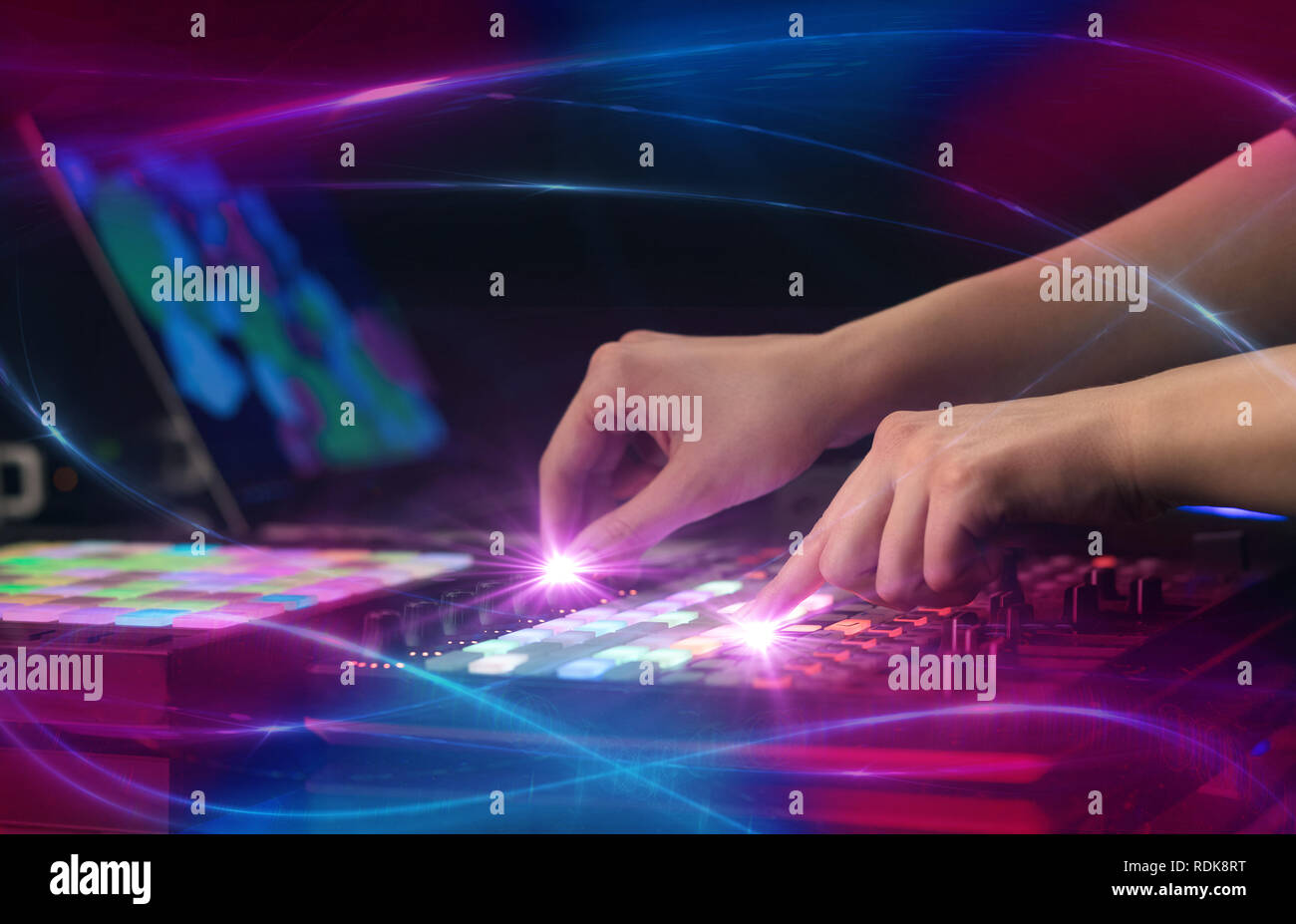 Hand mixing music on midi controller with wave vibe concept Stock Photo ...