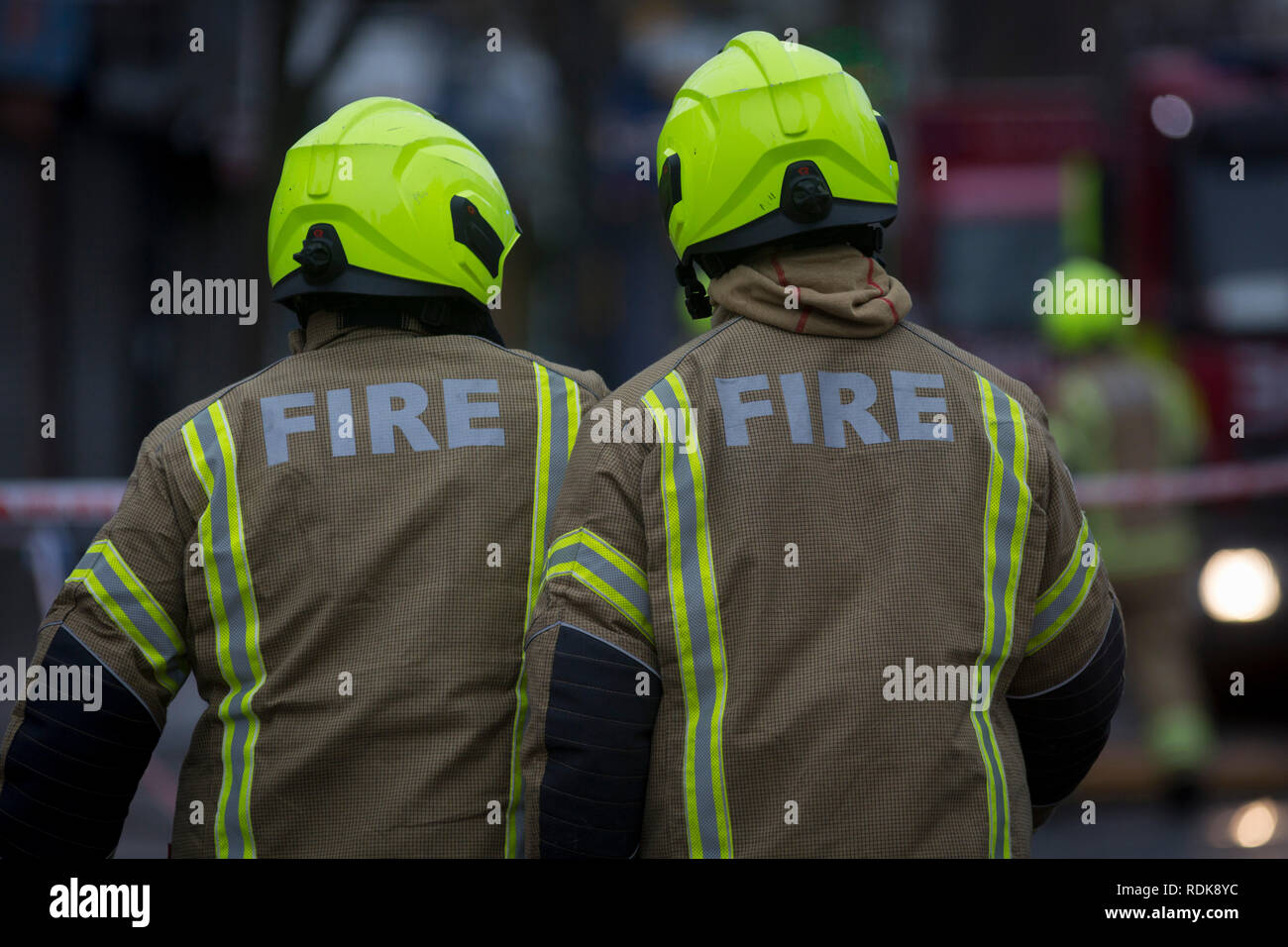 Fire fighters attend a fire in premises on the Walworth Road, on 16th ...