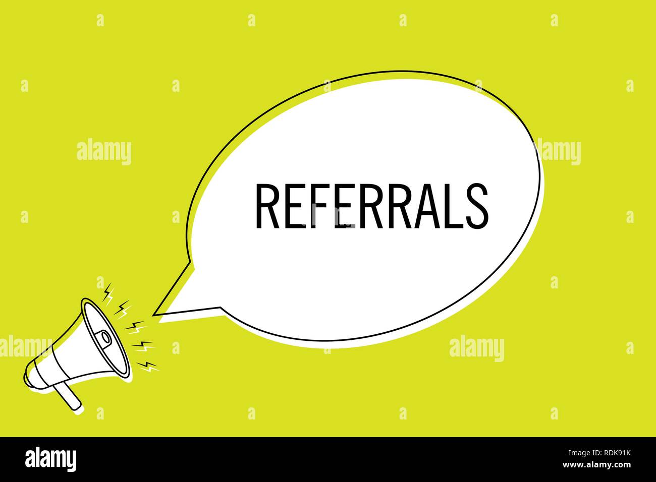 referrals speech bubble in cartoon style. Male with megaphone Stock ...