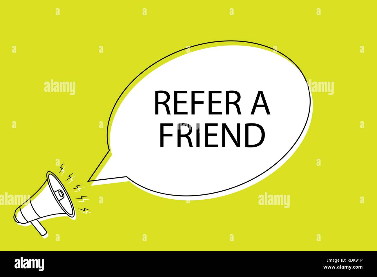 refer a friend speech bubble in cartoon style. Male with megaphone ...