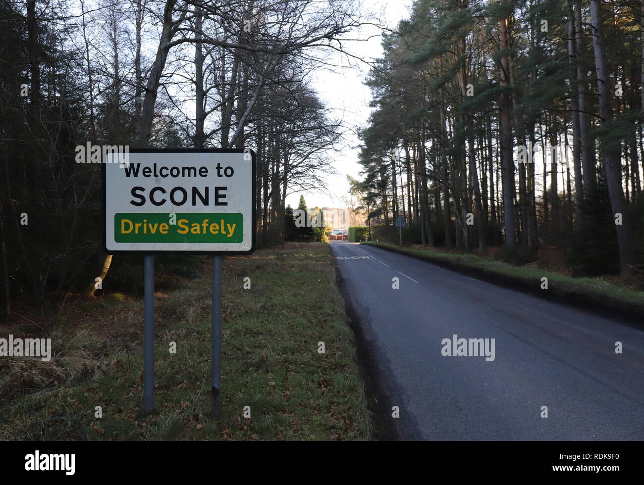 Welcome to Scone sign Perthshire Scotland January 2019 Stock Photo - Alamy
