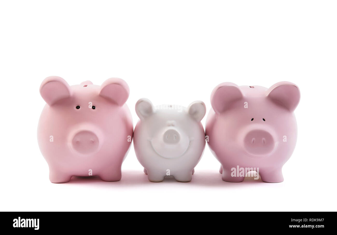 Three piggy banks on white background with clipping path Stock Photo ...