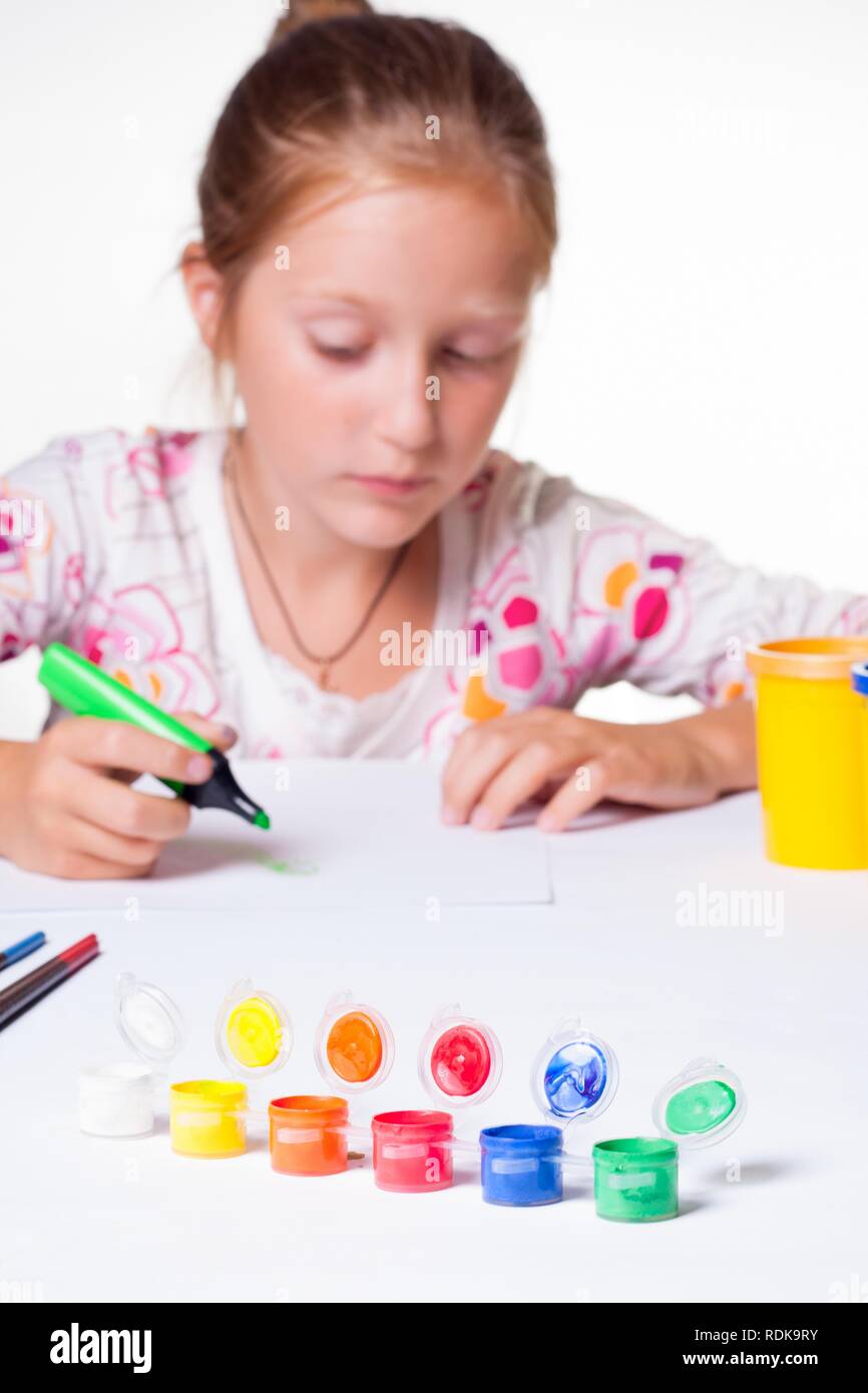 girl drawing on a white background Stock Photo - Alamy