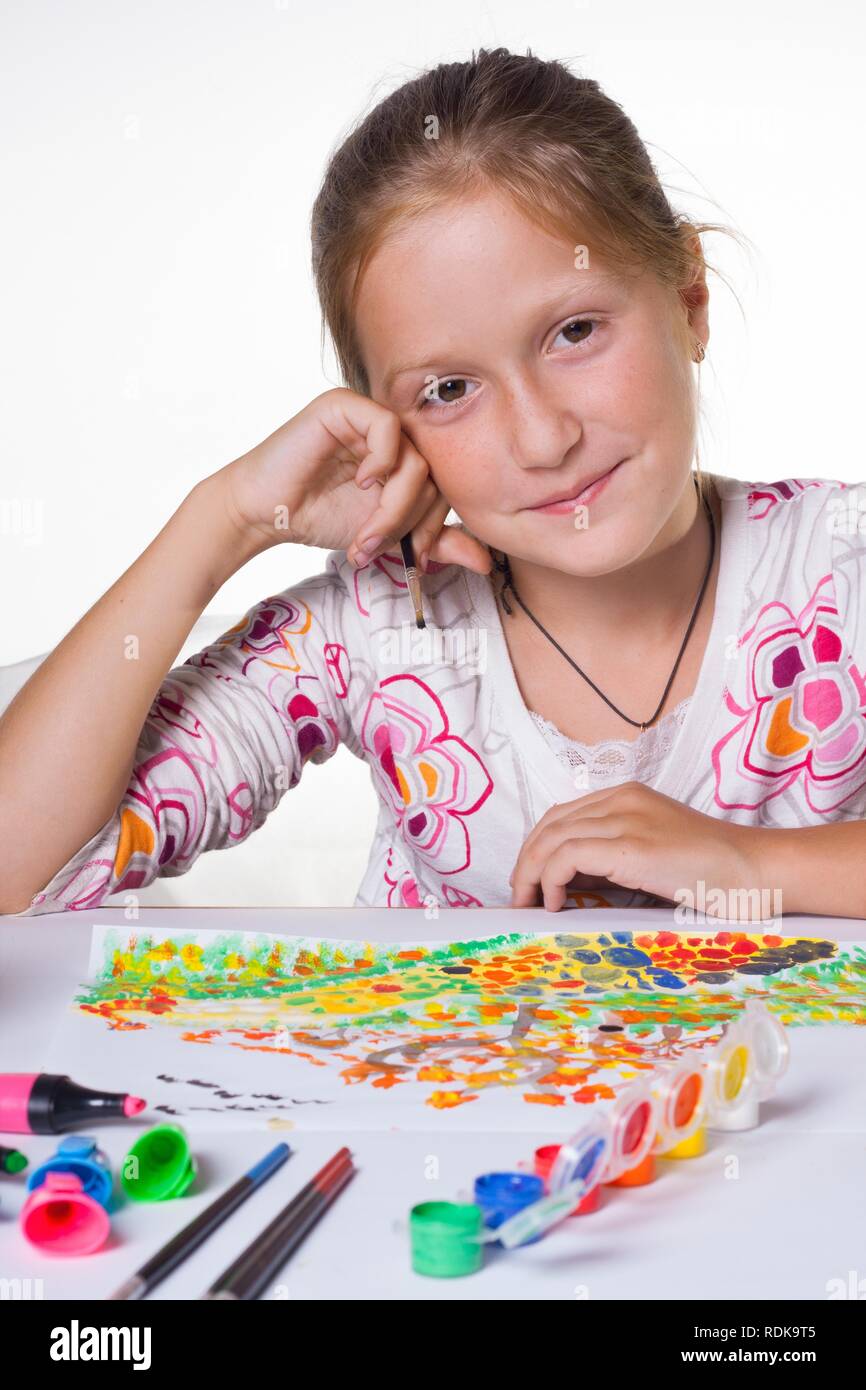 girl drawing on a white background Stock Photo - Alamy