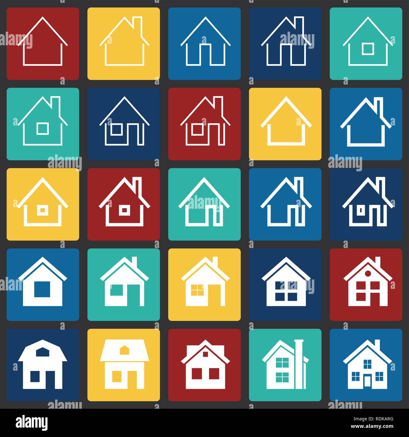Home icons set on color squares background for graphic and web design ...