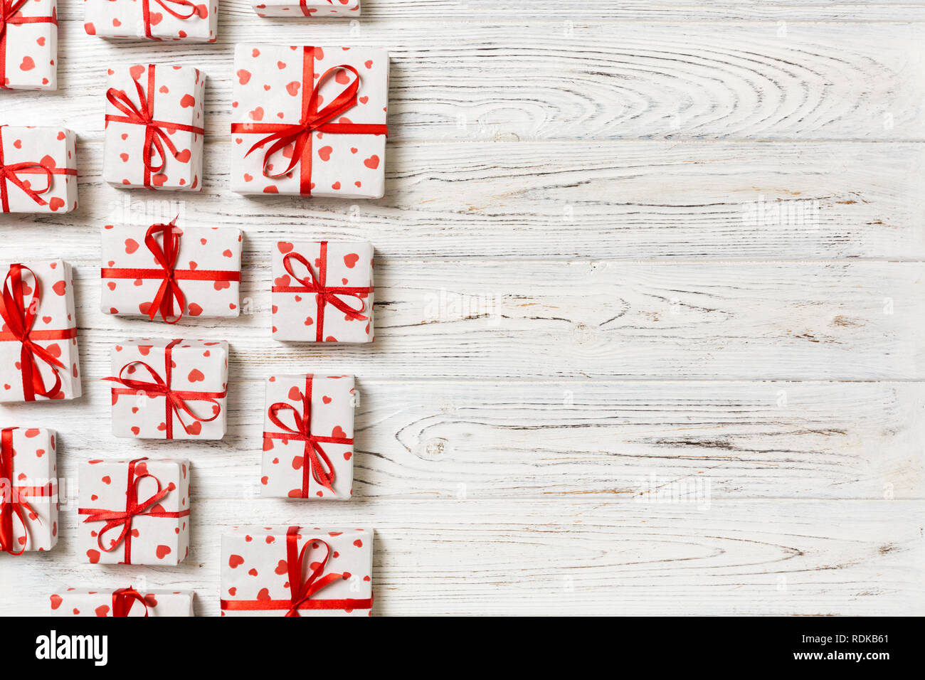 top view of various gift boxes. wrapped valentine or other holiday ...