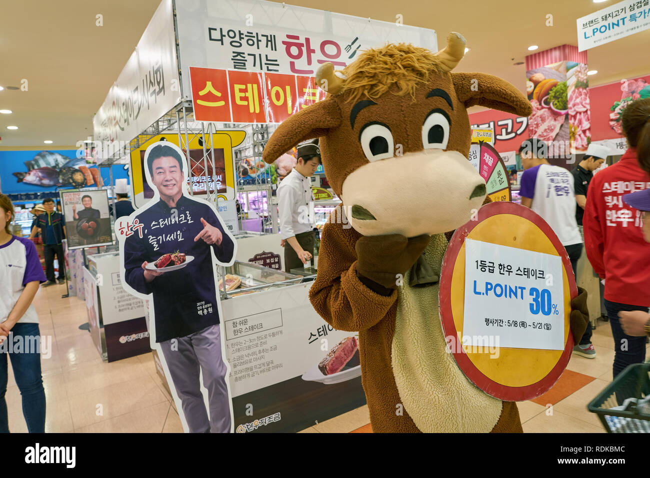 SEOUL, SOUTH KOREA - CIRCA MAY, 2017: inside Lotte Mart in Seoul. Lotte ...