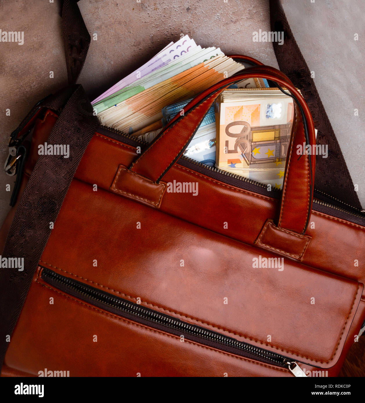 Euro Money Banknotes in suitcase isolated on white background top view ...