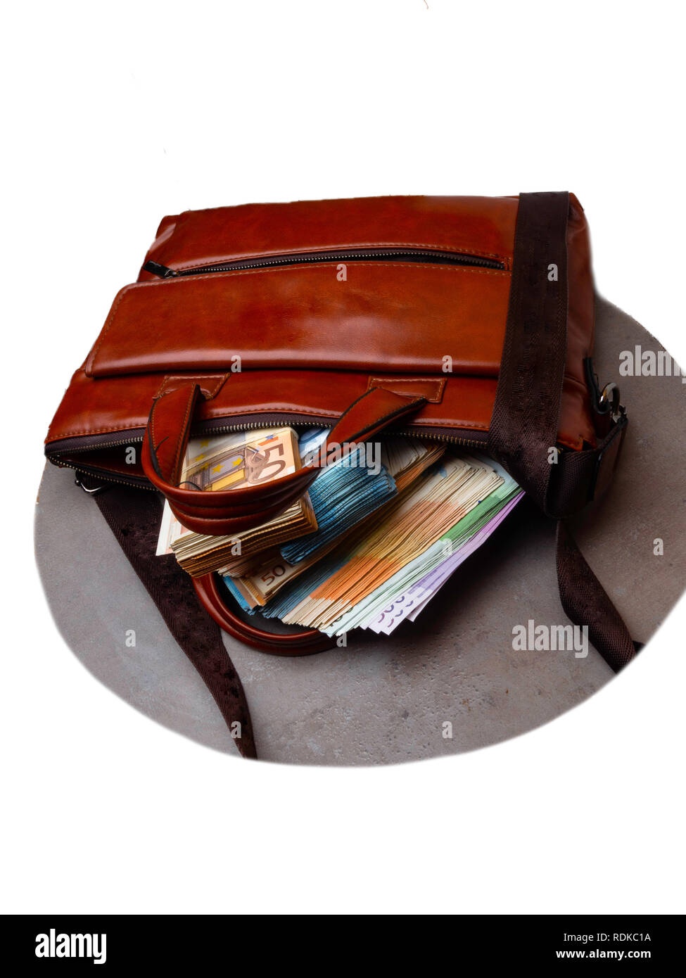 Euro Money Banknotes in suitcase isolated on white background top view ...