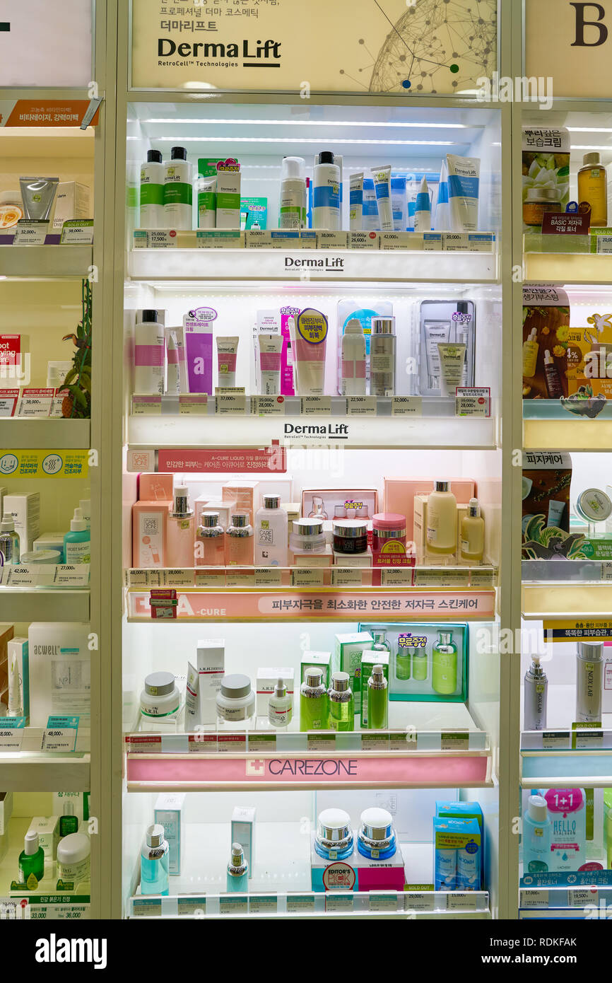 SEOUL, SOUTH KOREA - CIRCA MAY, 2017: goods on display at Olive Young ...