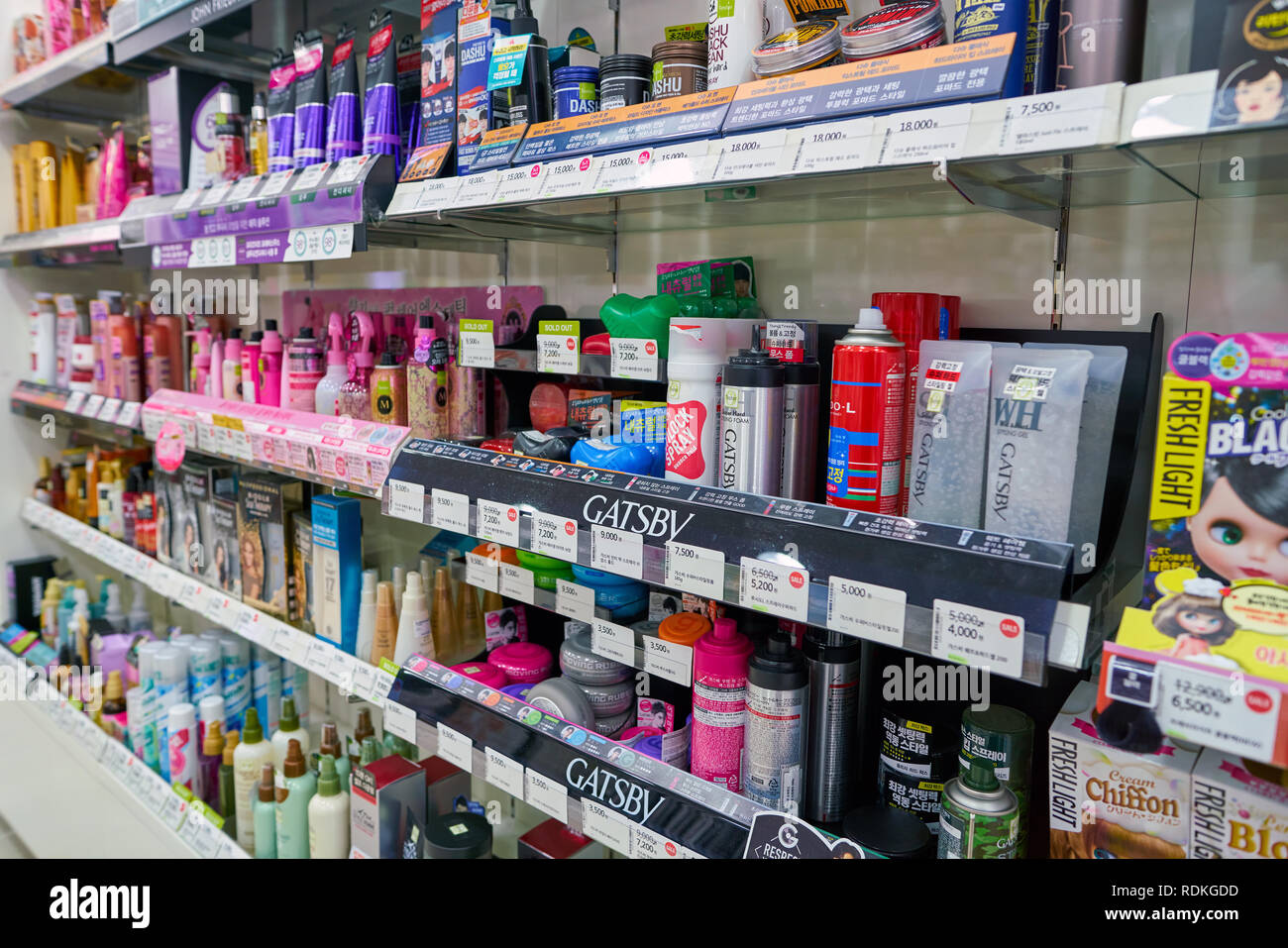 SEOUL, SOUTH KOREA - CIRCA MAY, 2017: goods on display at Olive Young ...
