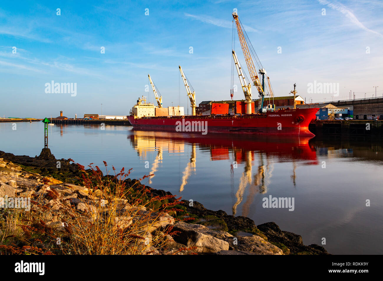 Red Ship in Dock Stock Photo - Alamy