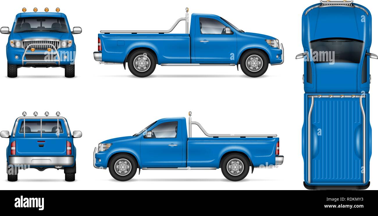 Blue pickup truck vector mockup on white background for vehicle ...