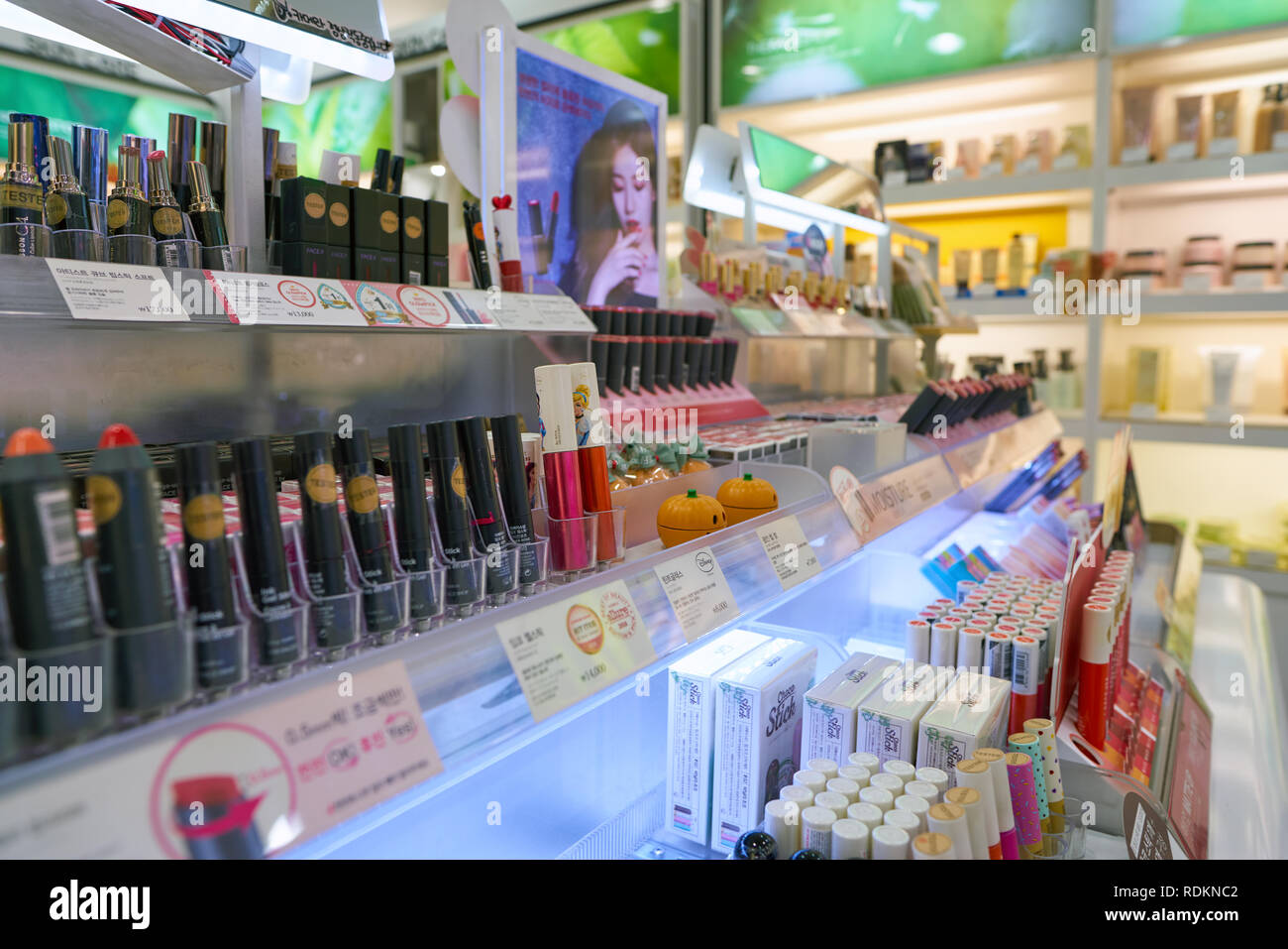 SEOUL, SOUTH KOREA - CIRCA MAY, 2017: goods on display at The Face Shop ...