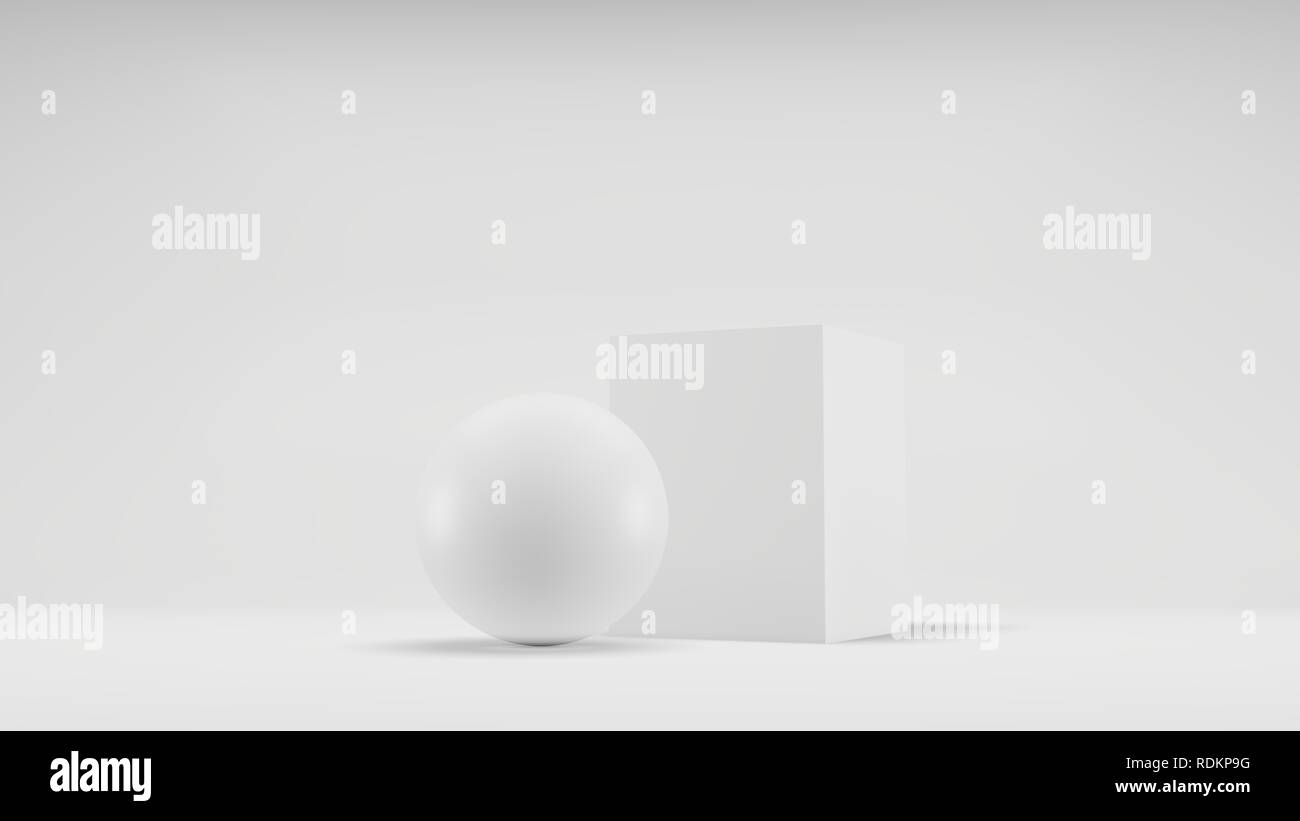Sphere and cube in a white photo studio Stock Photo - Alamy