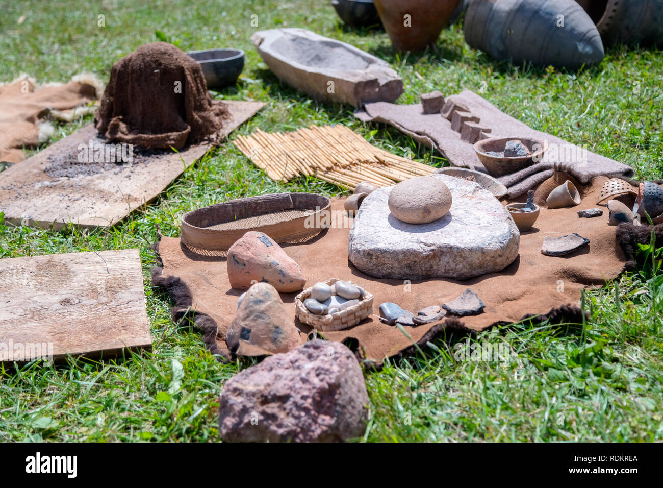 Rural tools used in agriculture back in a day, displayed on the ground ...