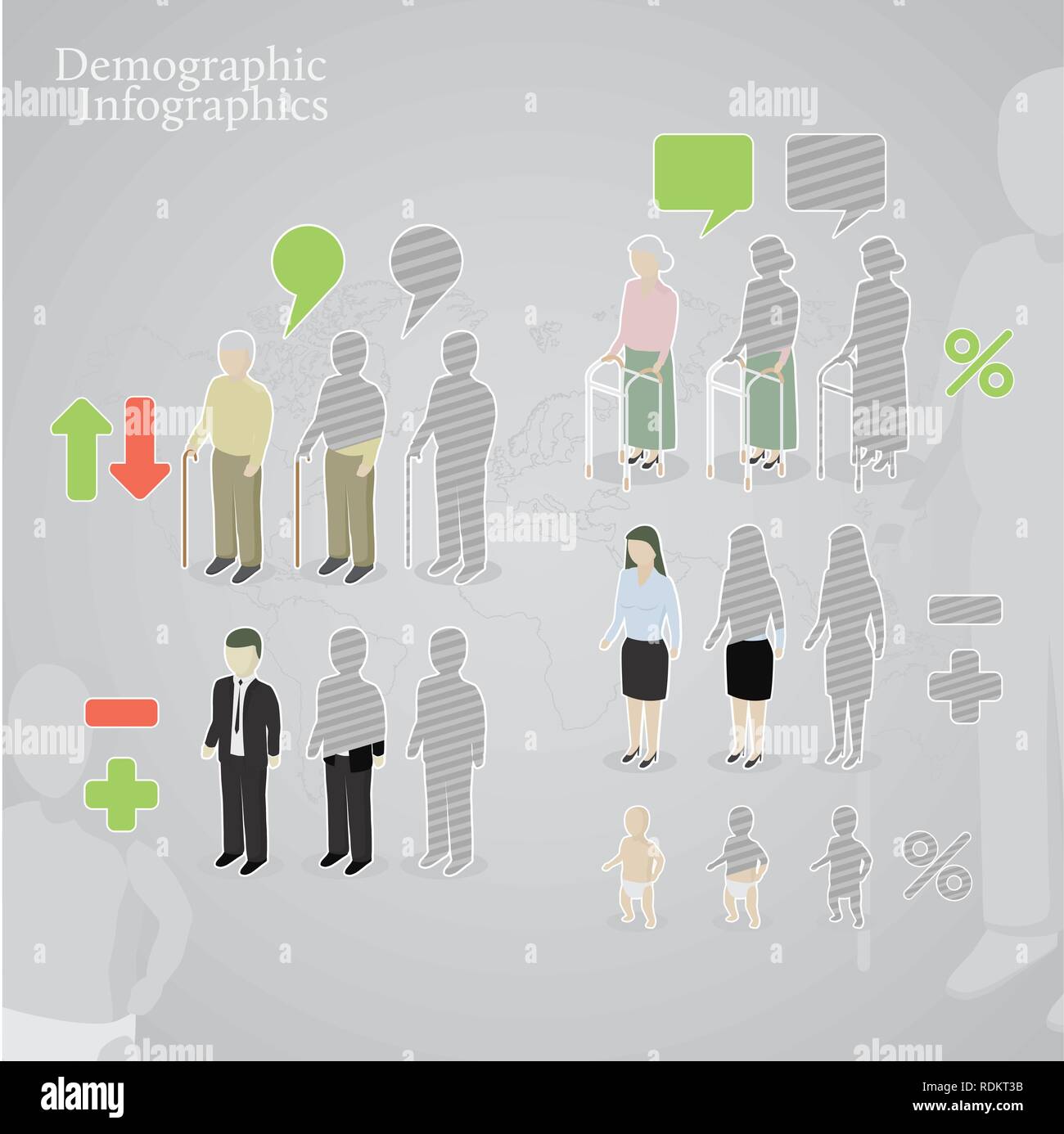 Demographic infographics. People icons including man, woman, oldman ...