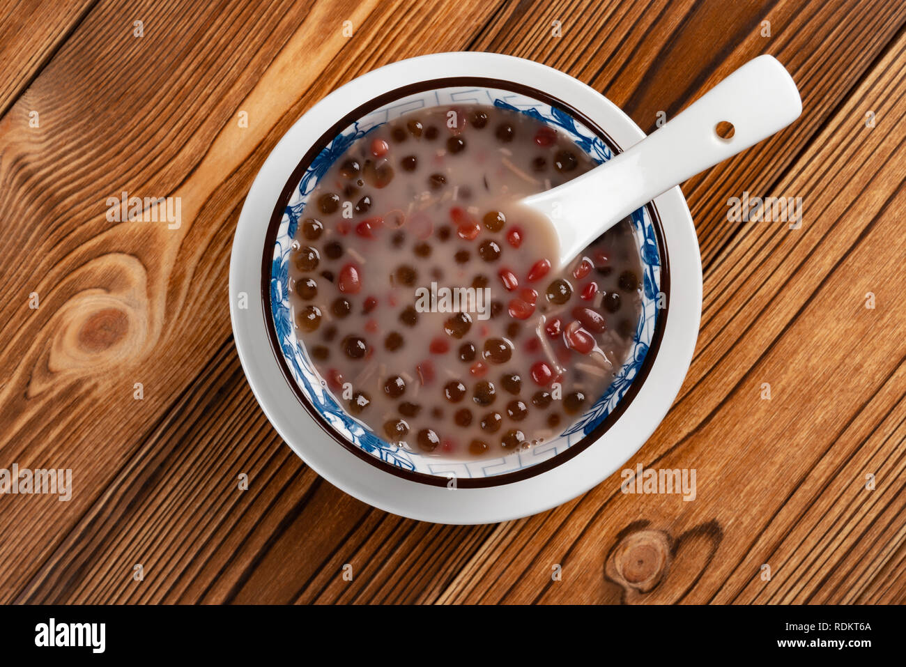 top view Chinese syrup of red bean and sago with shredded coconut Stock ...