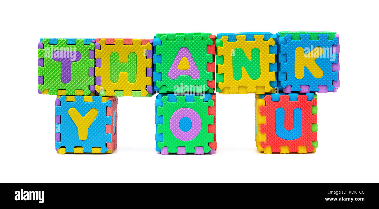 THANK YOU shaped by alphabet jigsaw puzzle on white Stock Photo - Alamy