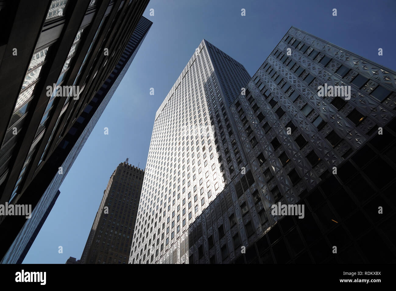 new york skyscrapers view from bottom up view Stock Photo - Alamy