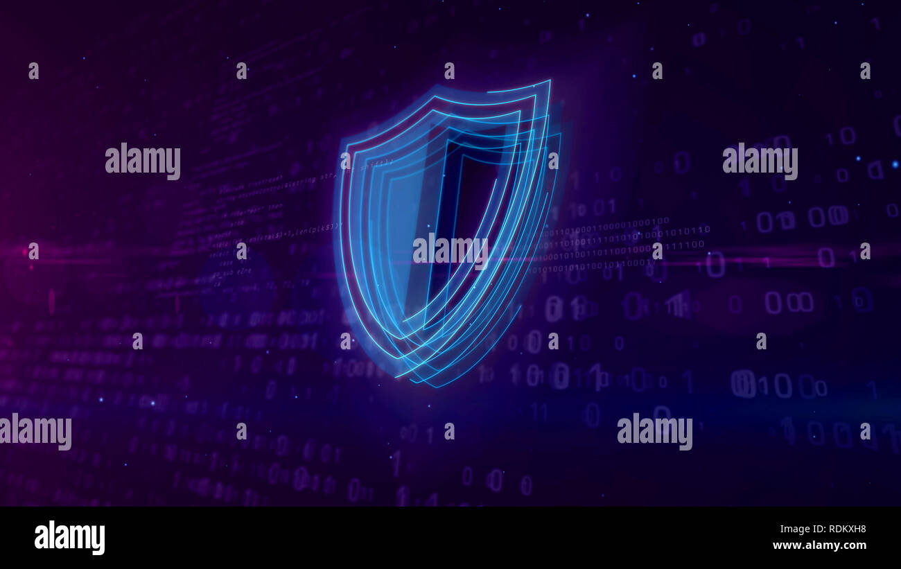 Cyber security abstract concept. Contour of shield icon on digital ...