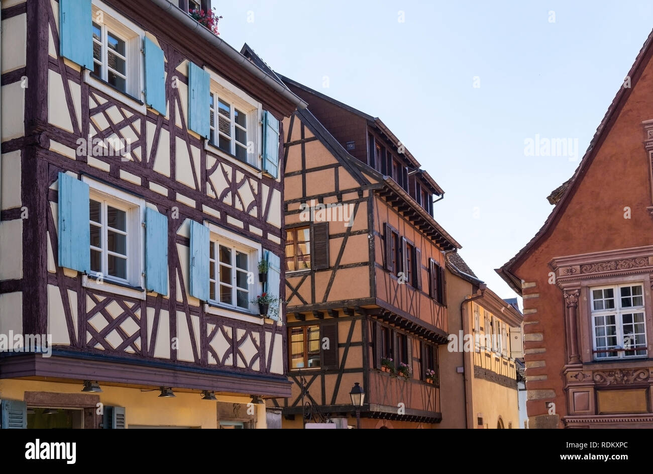 View on street in Colmar, Alsace, France with old beautiful buildings ...