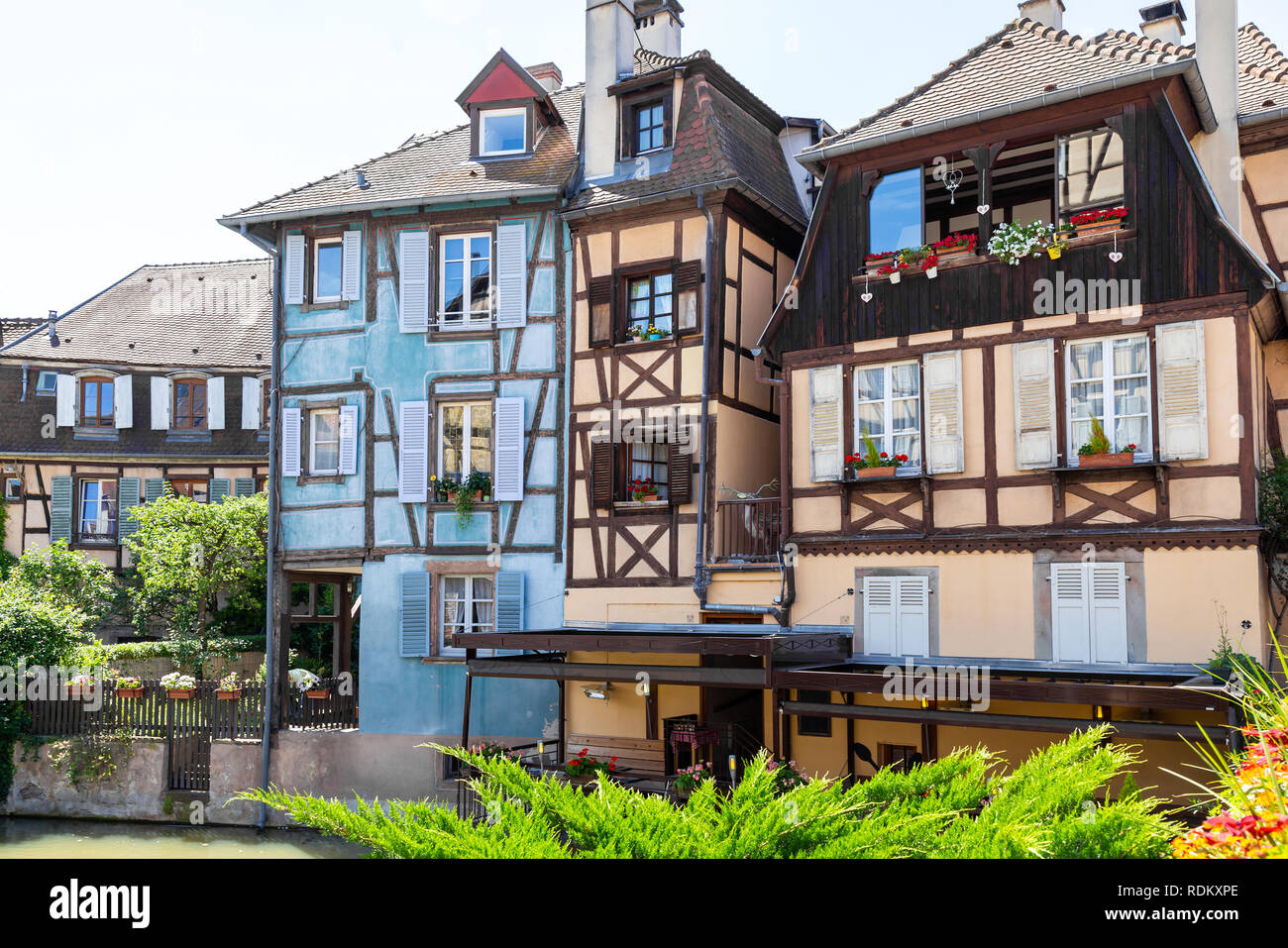 View on street in Colmar, Alsace, France with old beautiful buildings ...