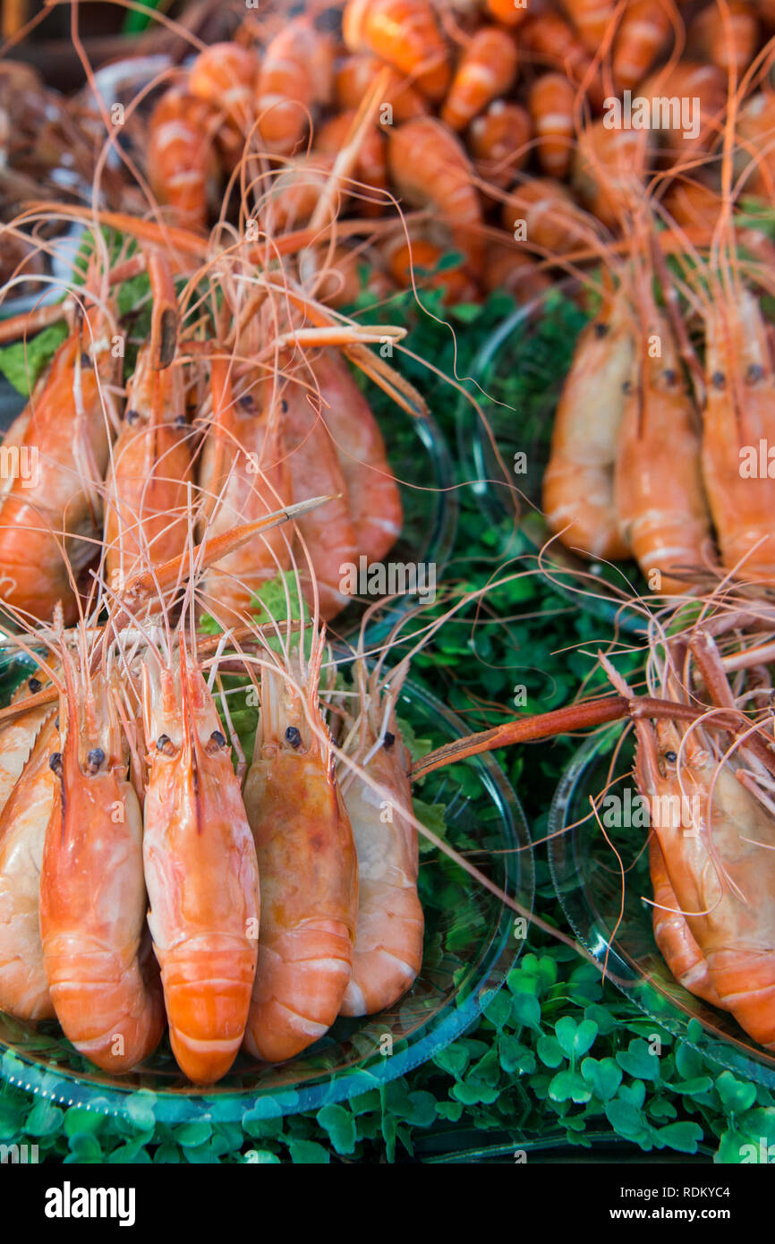 prawns at the Night market and walking street at the Coast of Laemtan ...