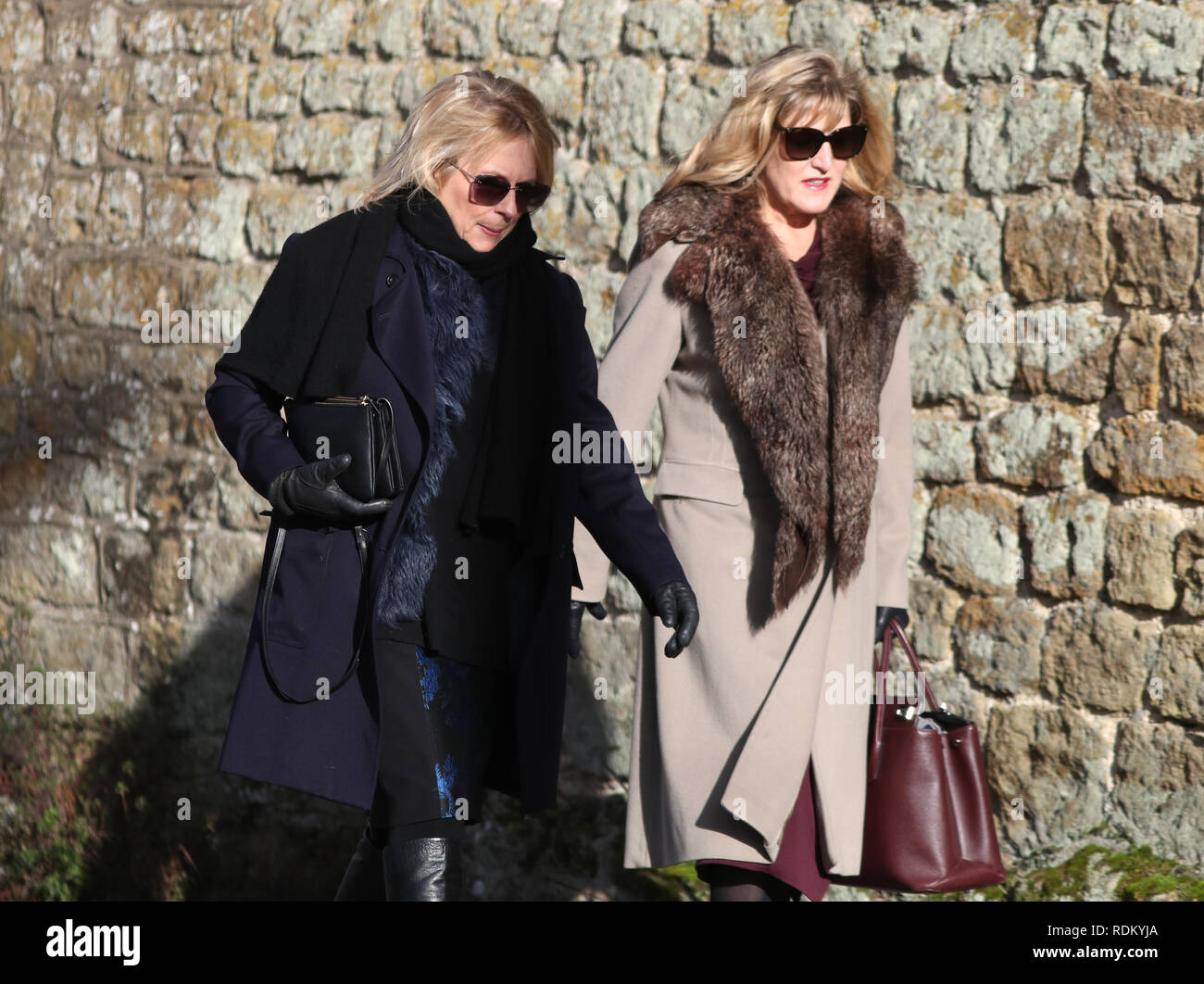 Jennifer Saunders (left) arrives at All Hallows Church in Tillington ...